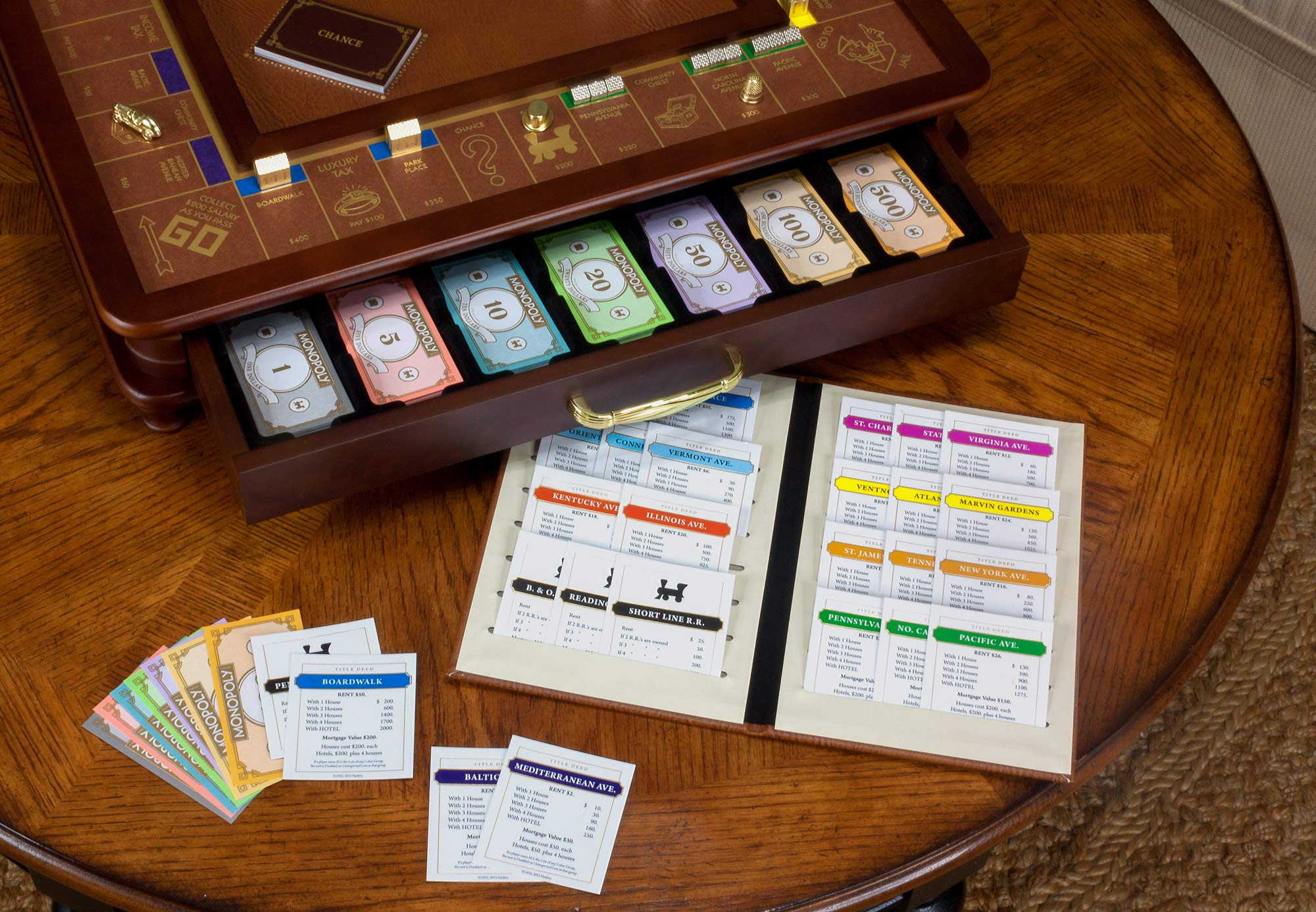 WS Game Company Monopoly Luxury Edition with Burl Finished Wood Cabinet