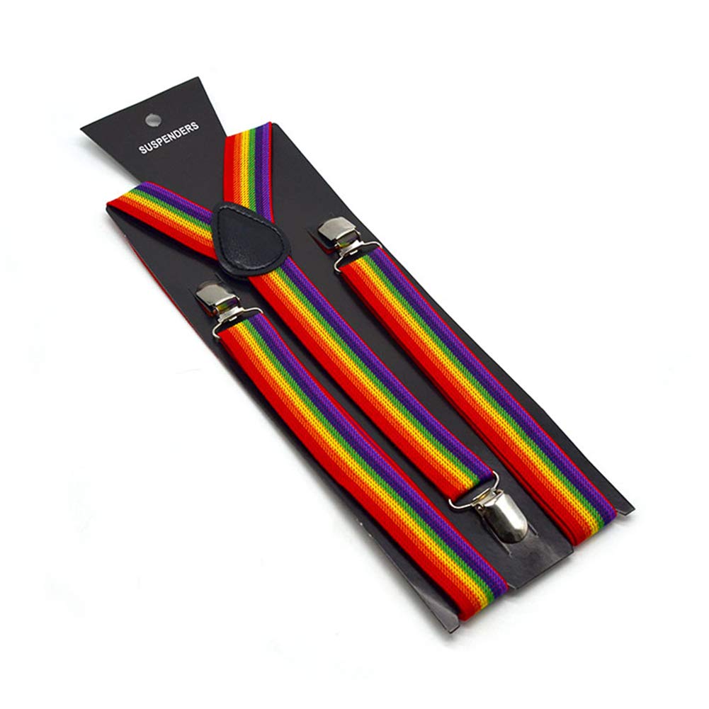 Denpetec Suspenders, Rainbow Y Back Style for Men and Women with Strong Metal Clips, Adjustable Elastic Suspenders for Adults, Unisex