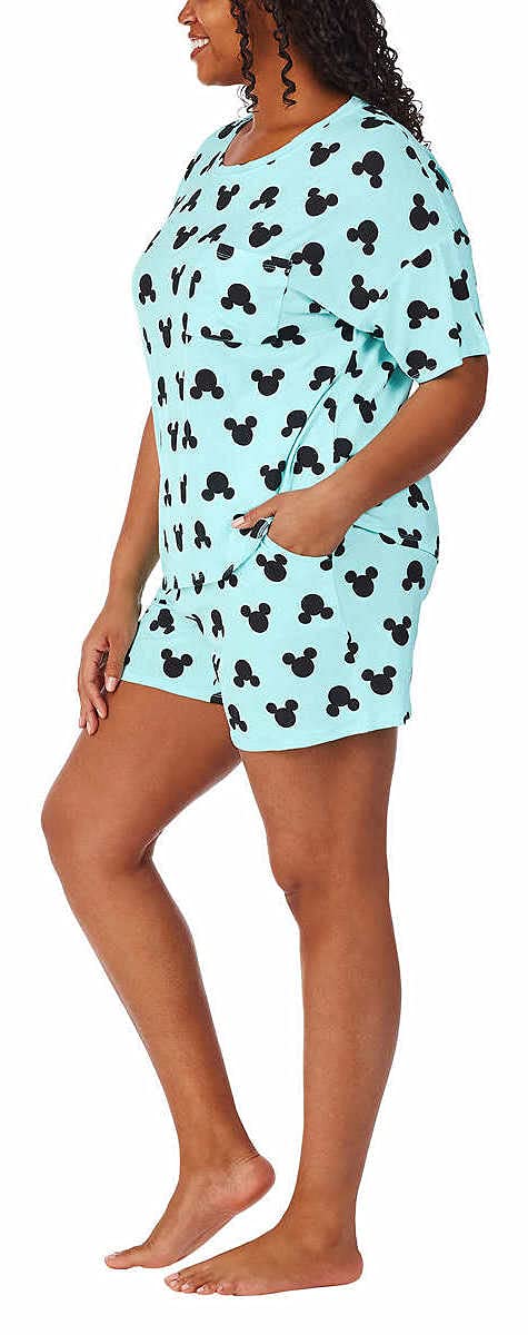 Disney Womens Short Pajama Set with Pockets (Aqua, X-Large)