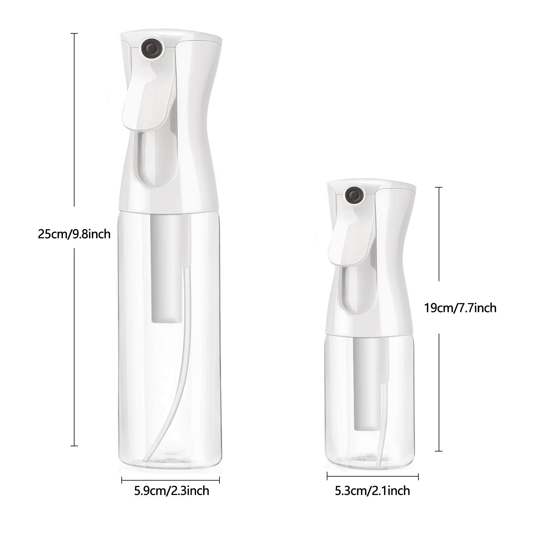 Dlala Fine Mist Spray Bottles for Hair Empty Plastic Trigger Spray Bottle Refillable Hair Sprayer Bottle 2 Pack 5.4oz/ 10oz for Hairdressing, Plant Watering, Ironing and Cleaning (Transpracy)