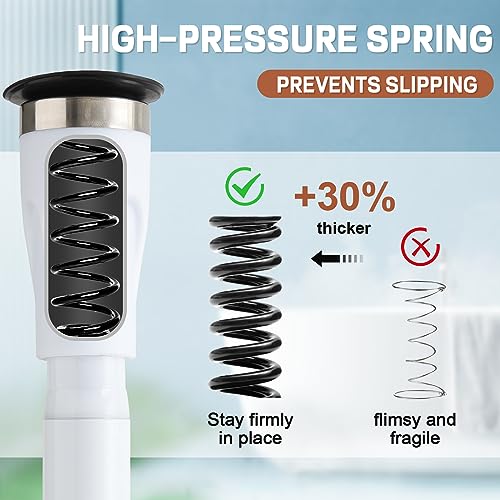 Shower Curtain Rod, 43-100 inch Adjustable Spring Tension Curtain Rod with Holder, Non-Slip Rustproof Waterproof Never Fall Shower Rod for Bathroom Window, No Drill, White