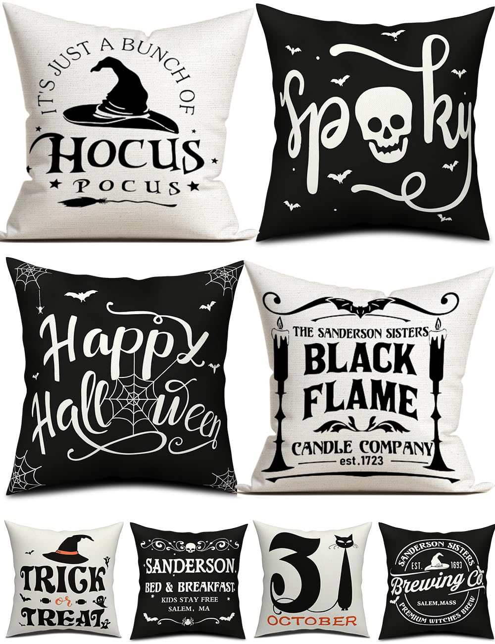 Halloween Decorations Pillow Covers Double-Side Printing 18x18 Set of 4 Halloween Decor Indoor Outdoor Hocus Pocus Farmhouse Saying Halloween Decorative Cushion Cases Spider Web Cat Skull Home Decor