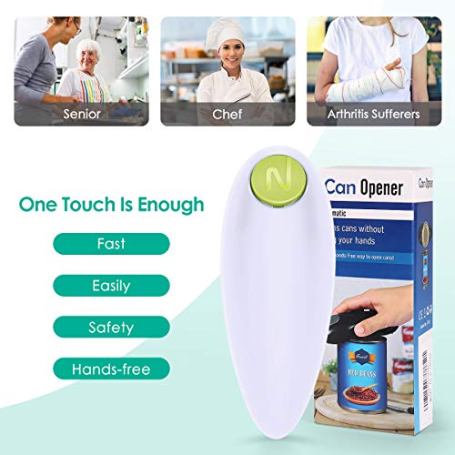 Fathers Day Gifts Easy One-Touch Electric Can Opener with Smooth Edge for Seniors with Arthritis,Food-Safe Automatic Can Openers, Hands Free Kitchen Gadgets for Kitchen Fits Almost All Cans, White