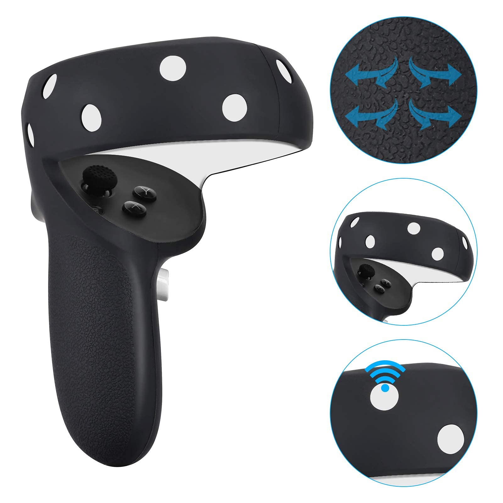 CgBeHah VR Protective Cover set for Oculus Quest 2, Silicone Face Cover, Touch Controller Grip Cover and VR Lens Protect Cover with Anti-Throw Sweat Proof Light Proof, Black
