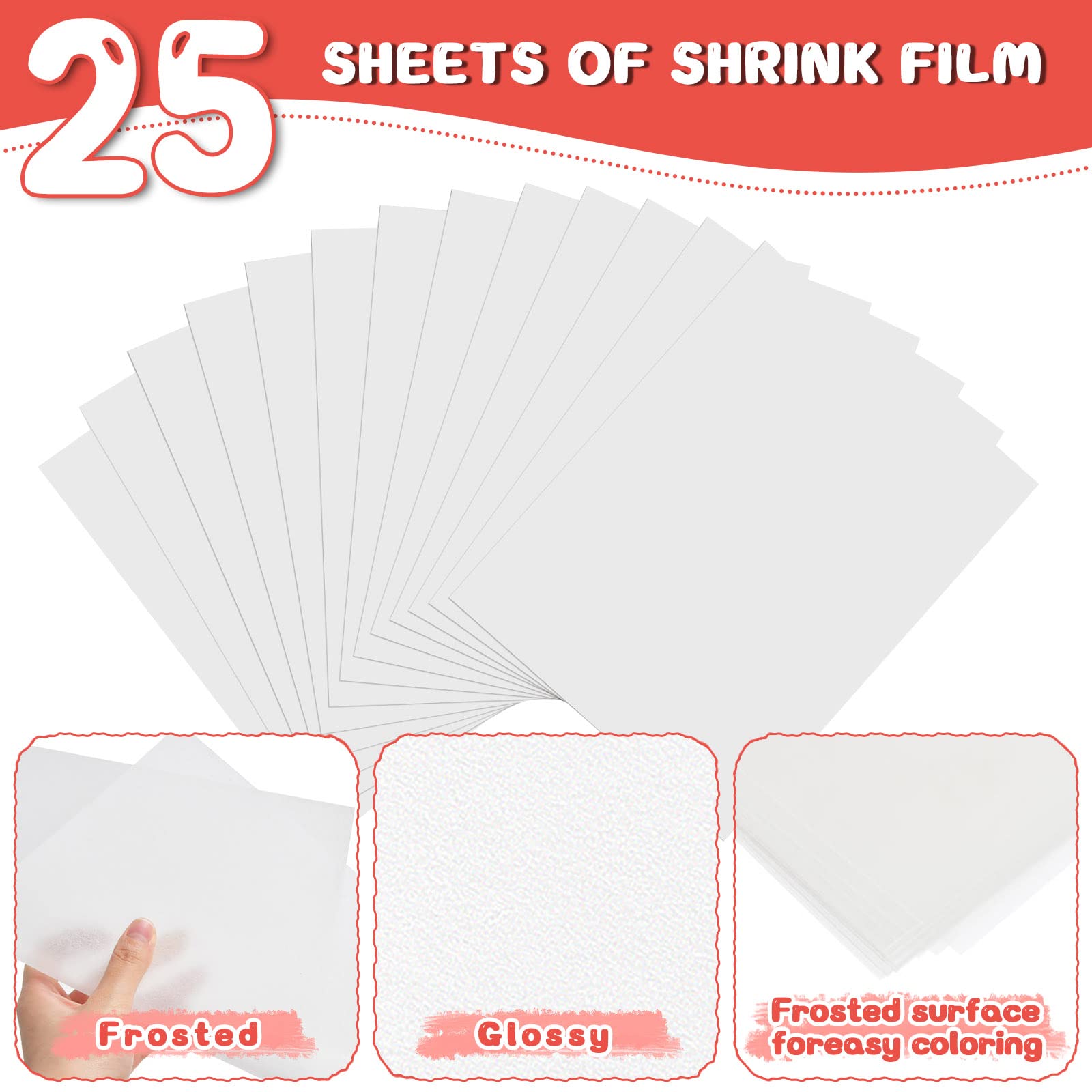 OFNMY 225PCS Shrinky Dinks Kits,Shrinky Dink Sheets,Shrink Plastic Sheets Kit with 25PCS Shrinky Dink Paper,100PCS Keychains and Open Iron Ring for Kids Creative Craft Marking, Handprint Keychains