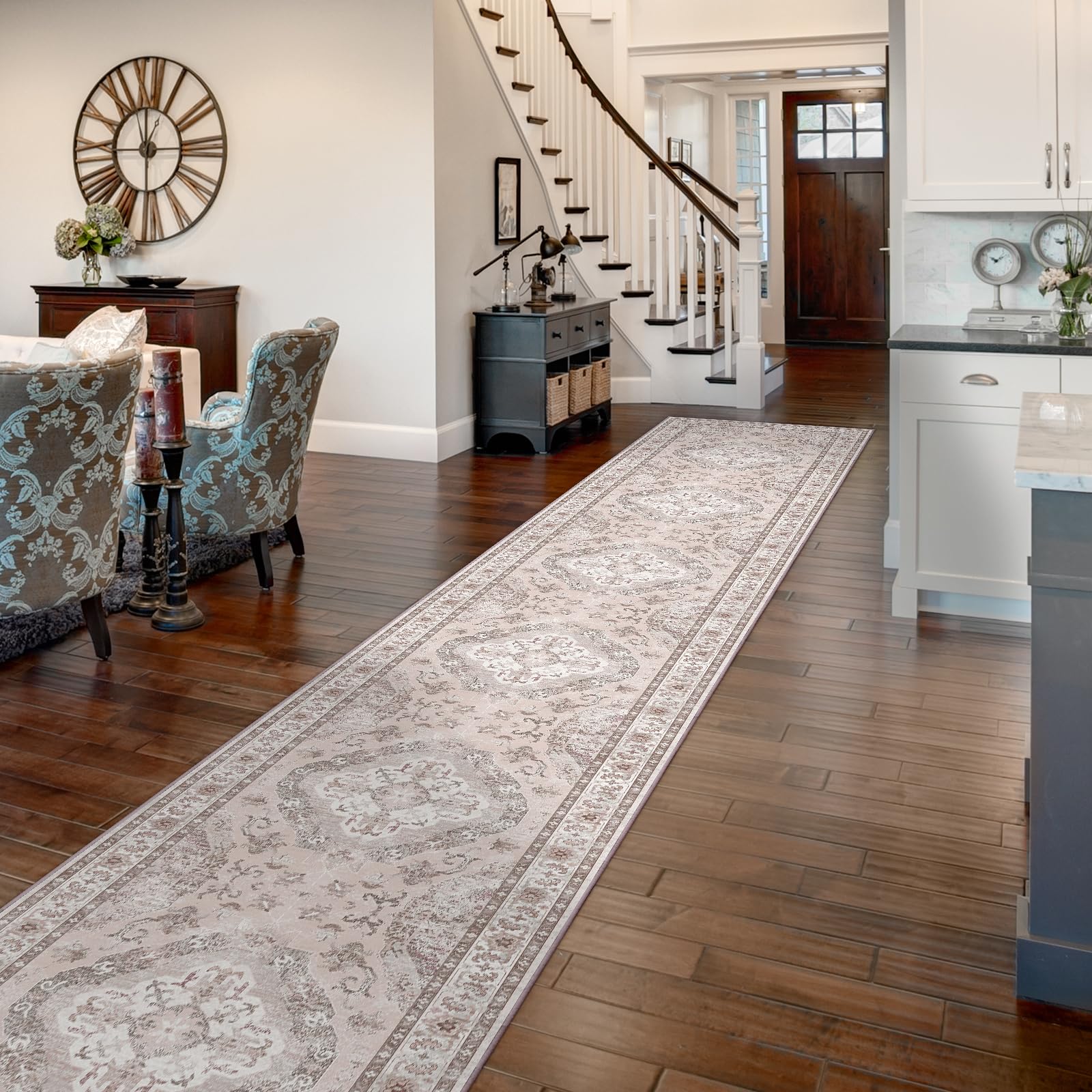 KONYXALU Vintage Boho 2x12 Runners Rug for hallways, Machine Washable Non Slip Kitchen Runner Rug, Ultra-Thin Long entryway Rug Low Pile Carpet for Living Room