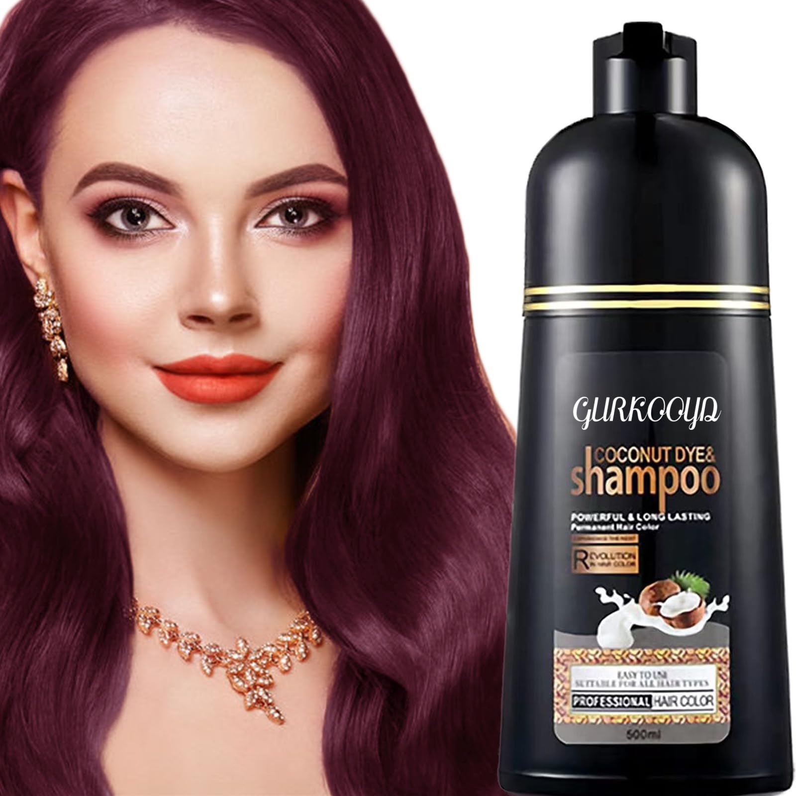 GURKOOYD Black Hair Dye Shampoo,Jet Black Hair Dye Permanent,Champoo Tinte Para Aclarar El Pelo Oscuro Platinado Matizador(Black)