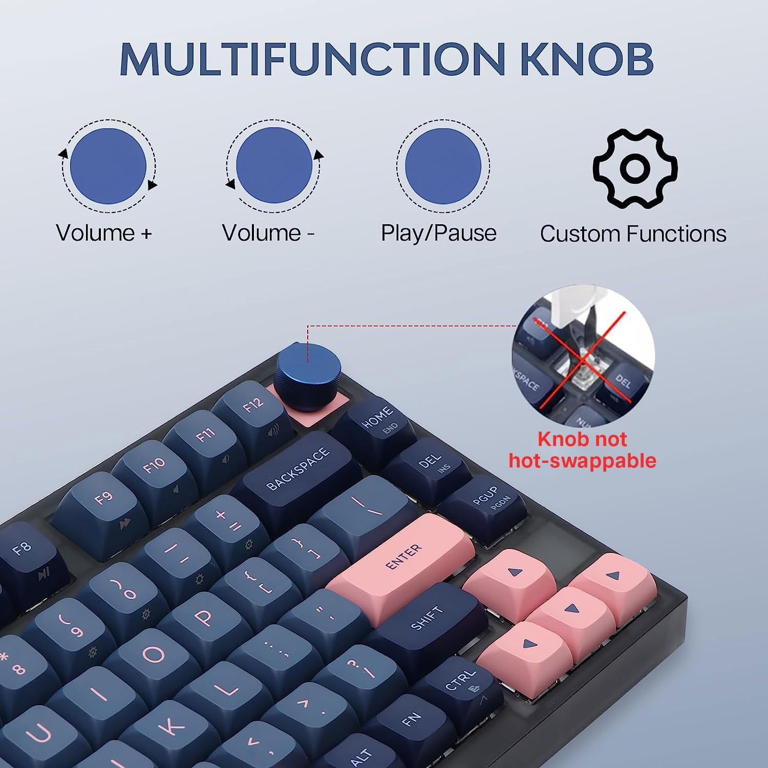 EPOMAKER SKYLOONG GK75 Lite Gasket-like Mount Wired Gaming Keyboard with A Rotary Knob, Hot Swappable Mechanical Keyboard, Programmable Custom Keyboard, for Win/Mac (Blue Pink, Gateron Optical Black)