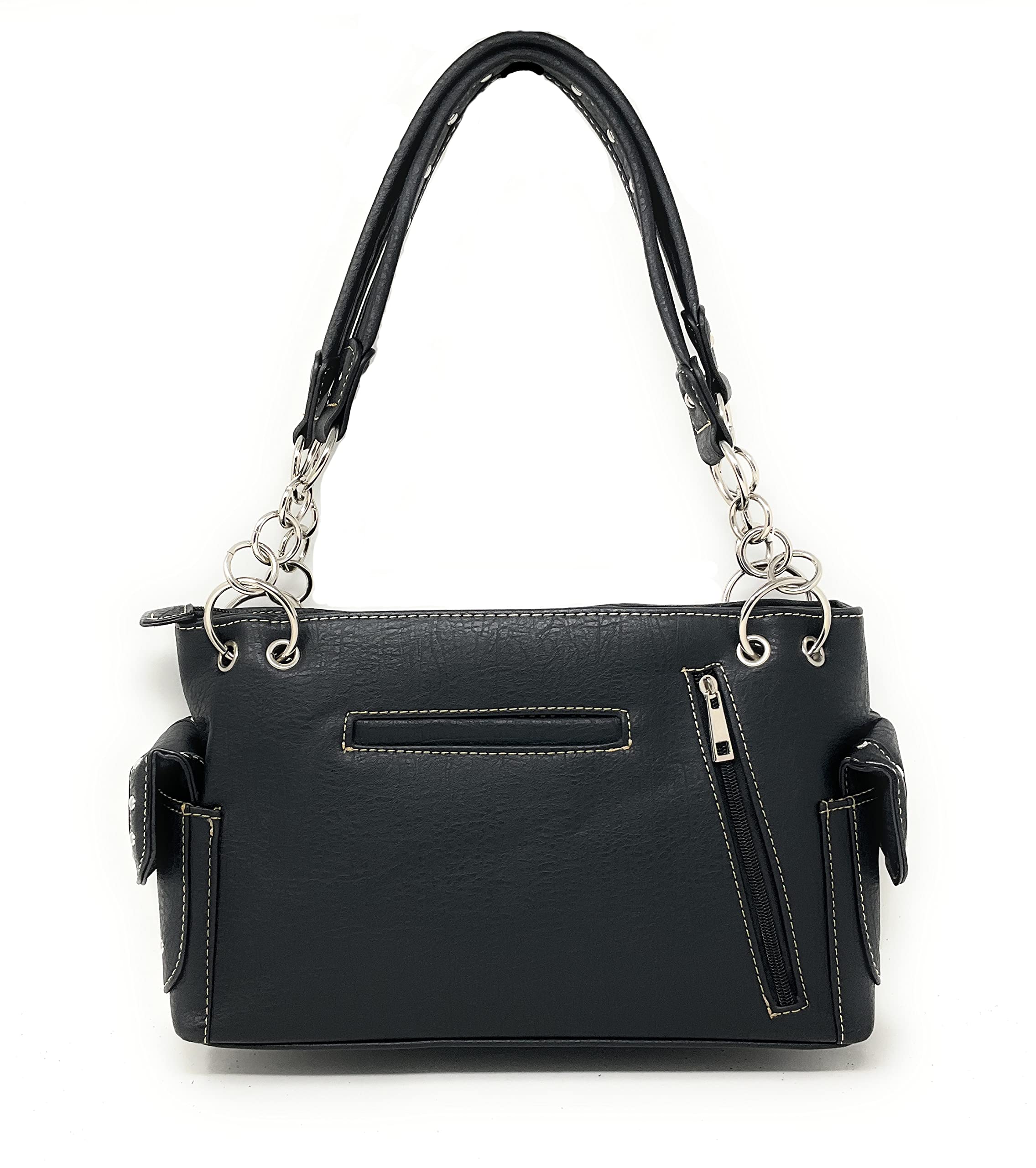 Texas West Western Dales Pony Horse White Mane Embroidery Feather Conceal Carry Women Handbag Purse in 5 colors (Black)