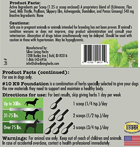 Silver Lining Herbs 10 Canine Foundation - Herbal Blend Supporting Normal Health & Vitality - Natural Canine Supplement for Long-Term Wellness - Supports Liver, Kidneys, Digestive Tract - 2 Ounce Jar