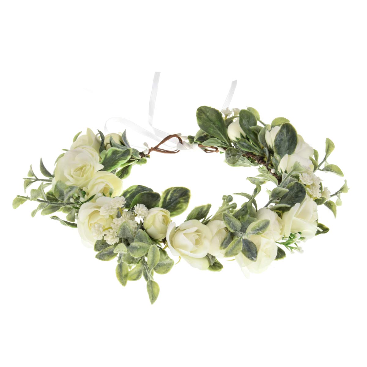 Vividsun Boho Flower Headband Floral Garland Crown Wedding Festival Party Headpiece (small white rose)