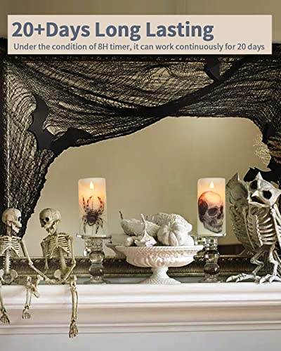 SHYMERY Halloween Decorations Indoor,Halloween Candles with Remote Timer,Skull,Spider Web,Crow Decor Raven Decals,Battery Operated Canldes for Table Witchy Bathroom Kitchen Spooky Home Decoration