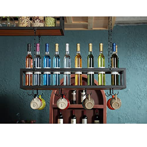 Guuurrrg Ceiling Mount Shelf Simple Style Iron Hanging Wine Glass Rack, 2 Layer Ceiling Decoration Shelf with Adjustable 100cm Iron Chain, for Bars, Restaurants, Kitchens (Black 120 x 25 x 22cm)