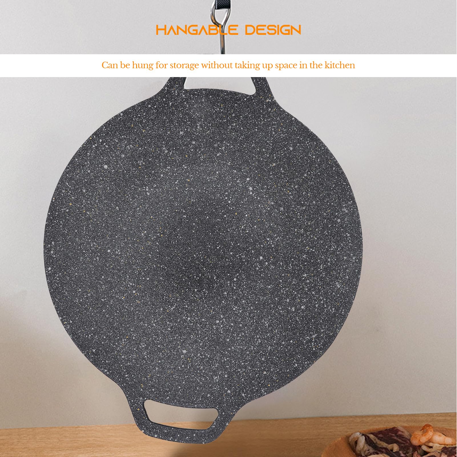 Korean BBQ Grill Pan, Aluminum Non Stick Korean Grill Pan, High Heat Conductivity Griddle Pan for Barbecue, Camping and Other Outdoor Activities (30cm)