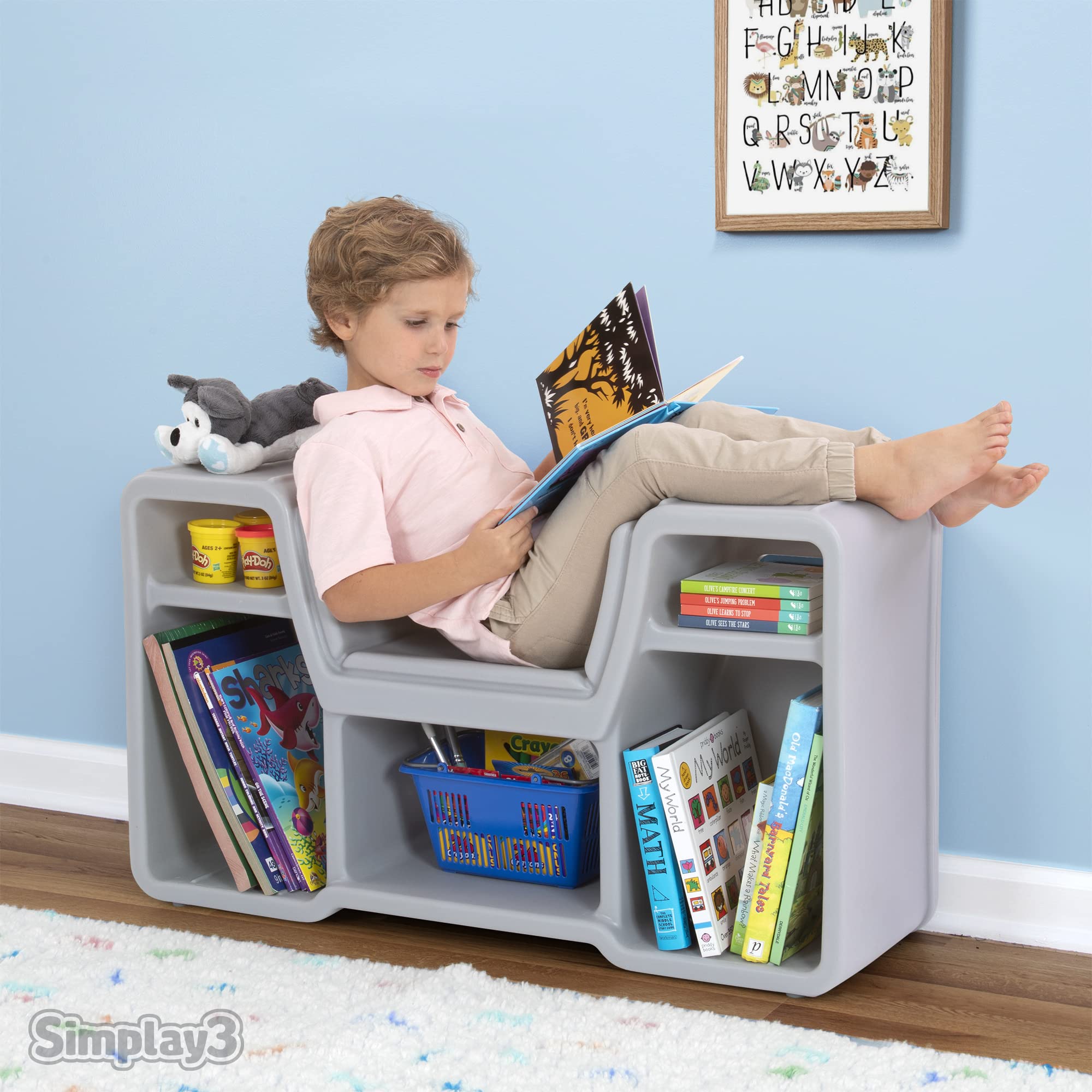 Simplay3 Cozy Cubby Book Nook β Kids Bookshelf and Storage with Built-in Reading Seat, Fully Assembled, Made in USA