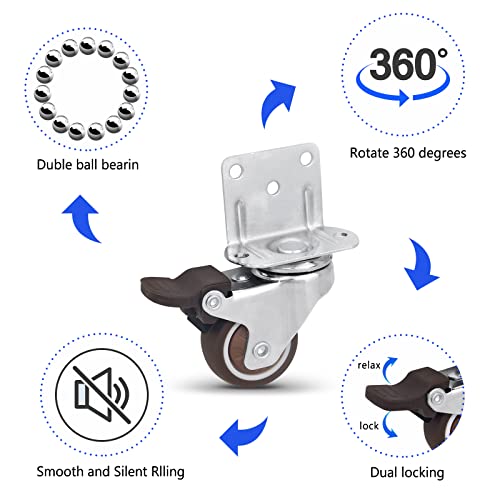 Side Mount Casters Set of 4 with Brake,1.5inch L-Shape TPR Plate Casters,Small Wheels for Furniture Wheels, Baby Bed, Suitcase, Cabinet Wheels, Table Casters, Loading Capacity 200 Lbs (1.5β L-Shape)
