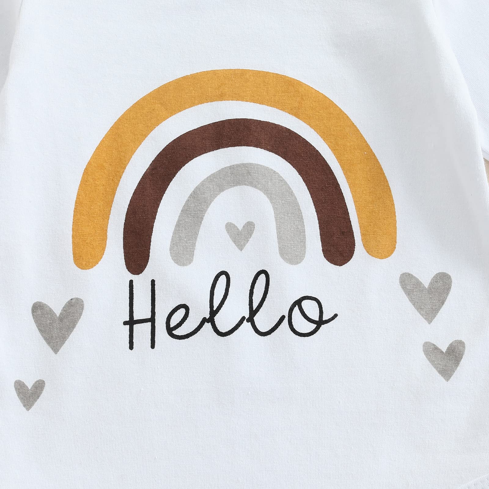 Newborn Baby Girl Rainbow Outfit Long Sleeve Romper Top + Rainbow Pants+ Headband 3Pcs Infant Fall Winter Clothes (White, 6-12 Months)