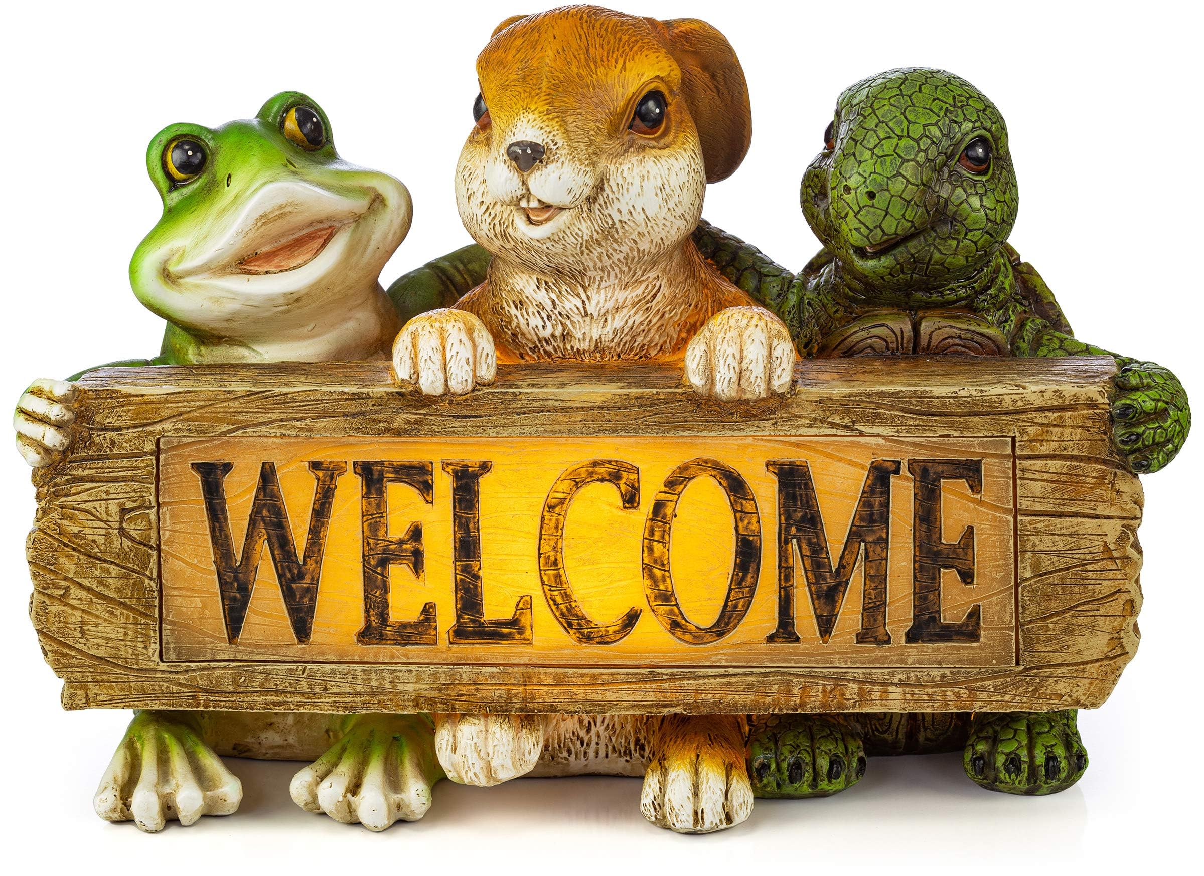 VP Home Flocked Welcome Gnome with Lantern Solar Powered LED Outdoor Decor Garden Light Welcome gnome Statues Outdoor gnome Decor Funny Figurine Decor for Outside Patio, Yard, Lawn