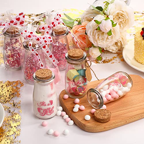 Sieral 48 Pcs 3.4 oz Small Glass Bottles Favor Jars with Cork Lids Baby Shower Decorative Milk Jar for Party Candy Decorations Souvenirs (It's a Girl)