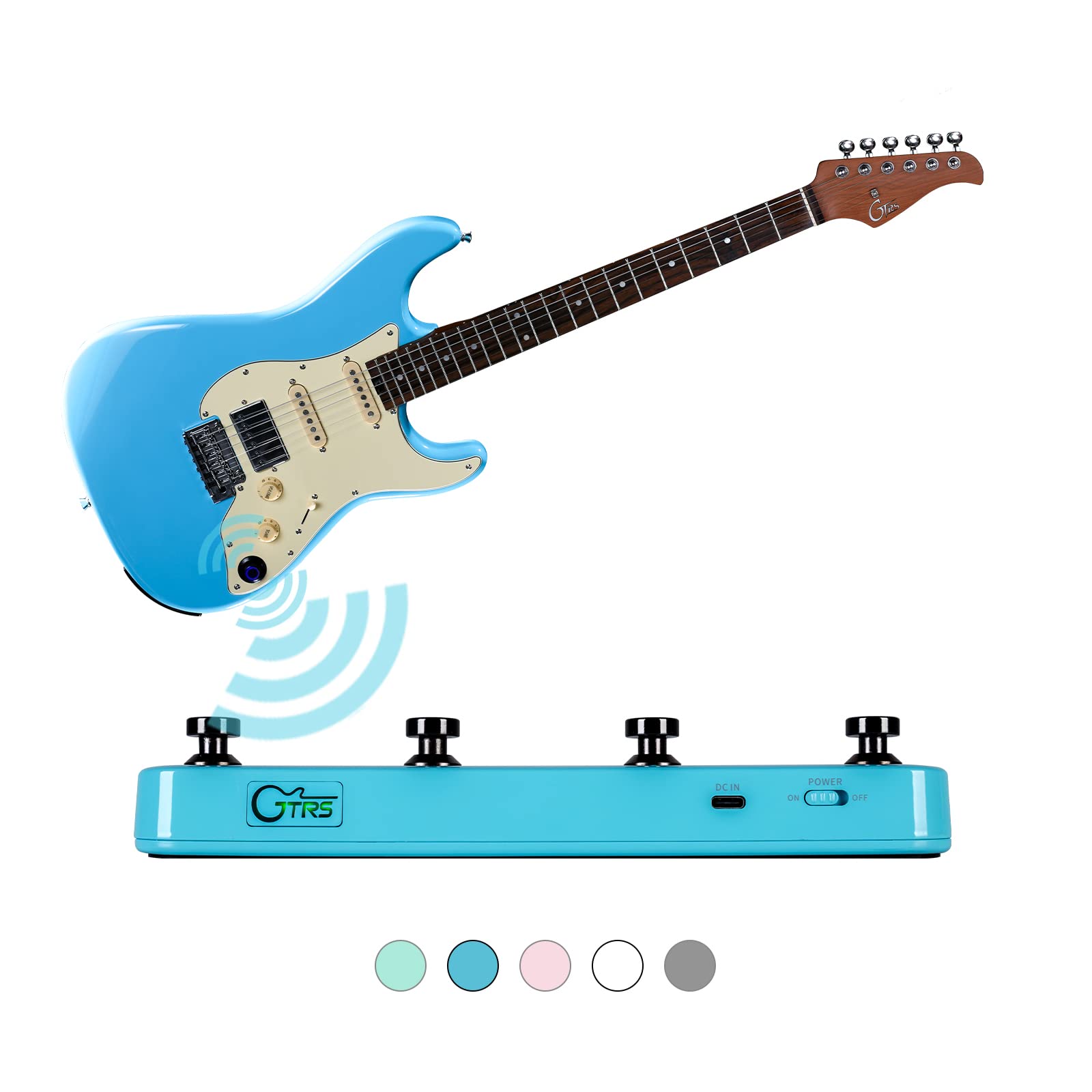 GTRS Intelligent Guitar Sonic Blue Electric Guitar Bundled with GWF4 Wireless Footswich Controller GCA5 Mini Bluetooth Amplifer