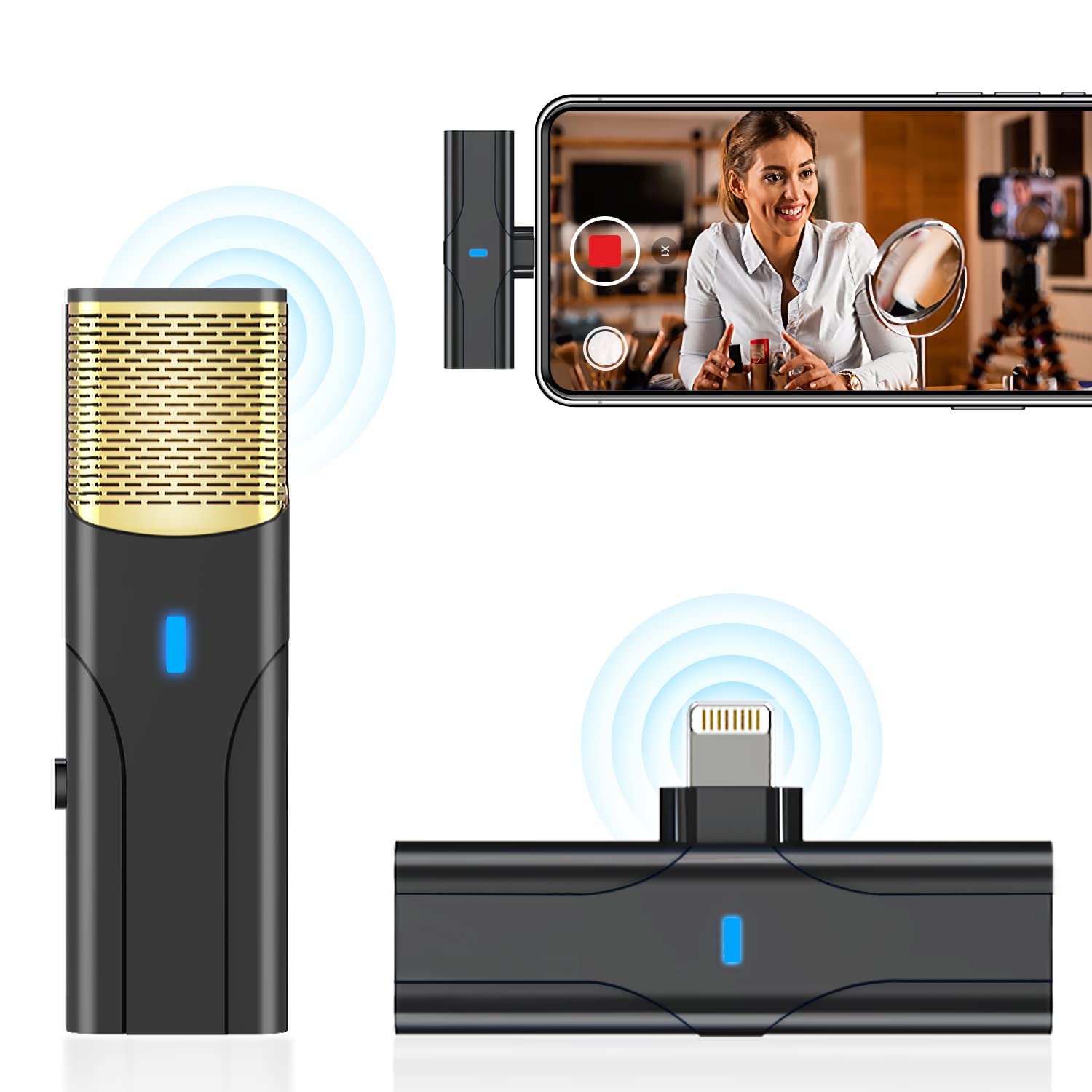 Wireless Lavalier Microphone for iPhone iPad, Plug-Play Mini Wireless Mic for Recording/YouTube/TikTok/Facebook Live Stream, Little External Microphone for Phone(Noise Reduction Auto-Sync)