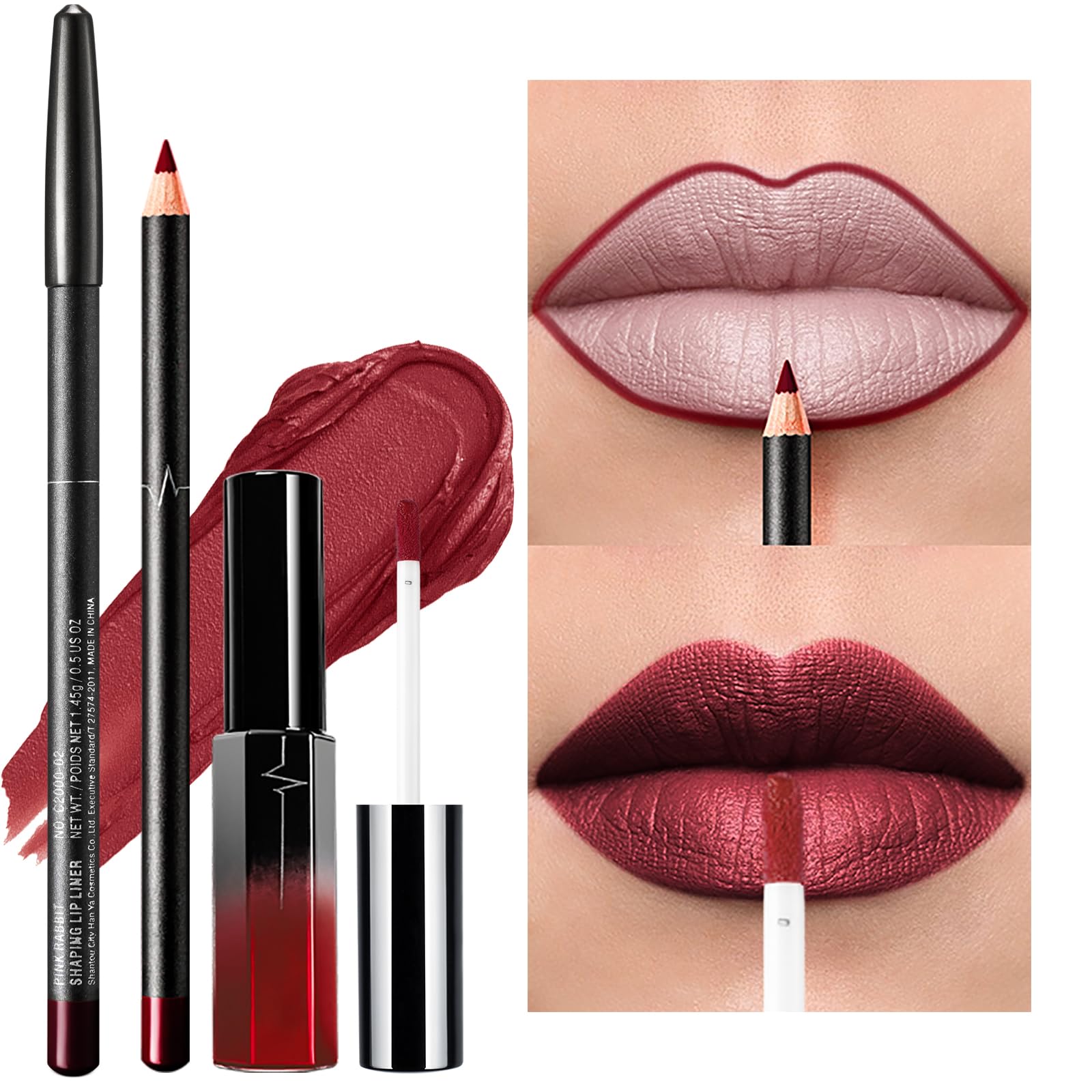 Erinde Dark Red Lip Liner Lipstick - Makeup Set, Long-Lasting Non-Stick Cup Velvet Lipstick Matte Kit - Not Fade Waterproof Lip liner Kit for Daily Makeup #08