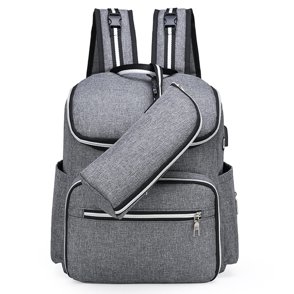 GUANGCAIJIA diaper bag waterproof backpack for cute baby boy girl with changing pad unisex stroller mommy hospital essentials (grey)