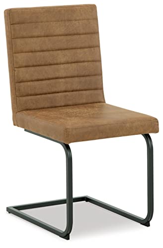Signature Design by Ashley Strumford Modern Faux Leather Dining Upholstered Side Chair, Set of 2, Light Brown & Black