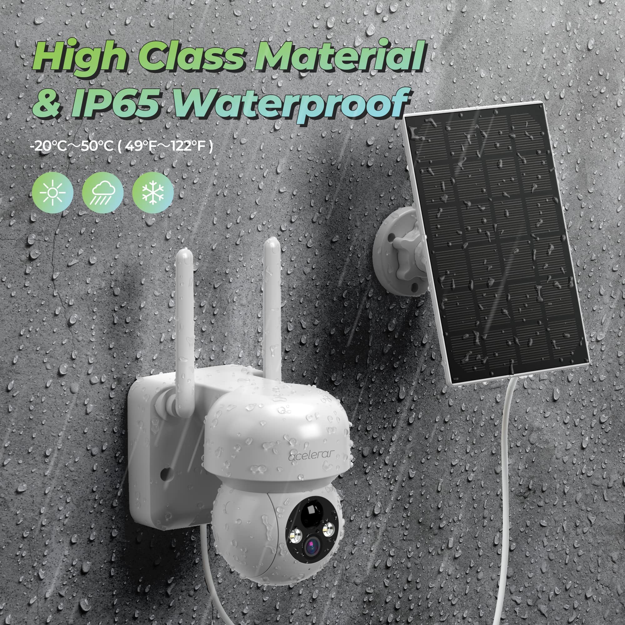 Solar Security Camera Outdoor with Solar Powered, 2K 3MP Color Night Vision PTZ WiFi Camera Built-in 9600mAh Battery with Motion Detect
