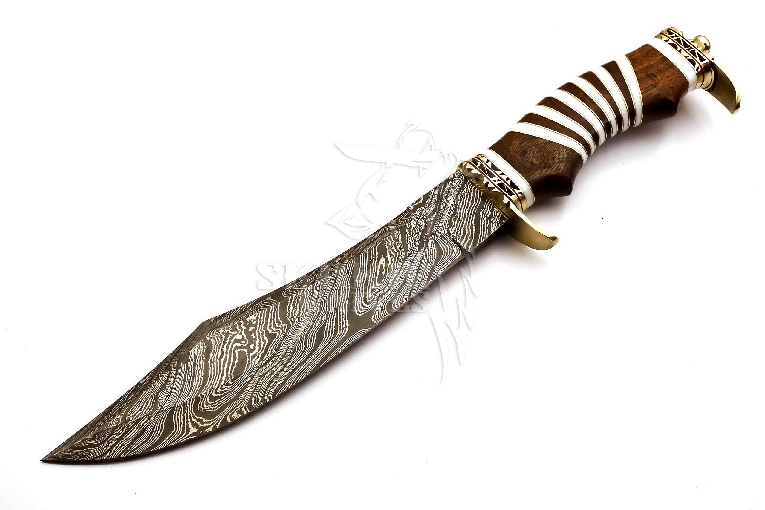 Skokie Knives Custom Hand Made Damascus Steel Hunting Knife Handle Camel Bone (Brown)