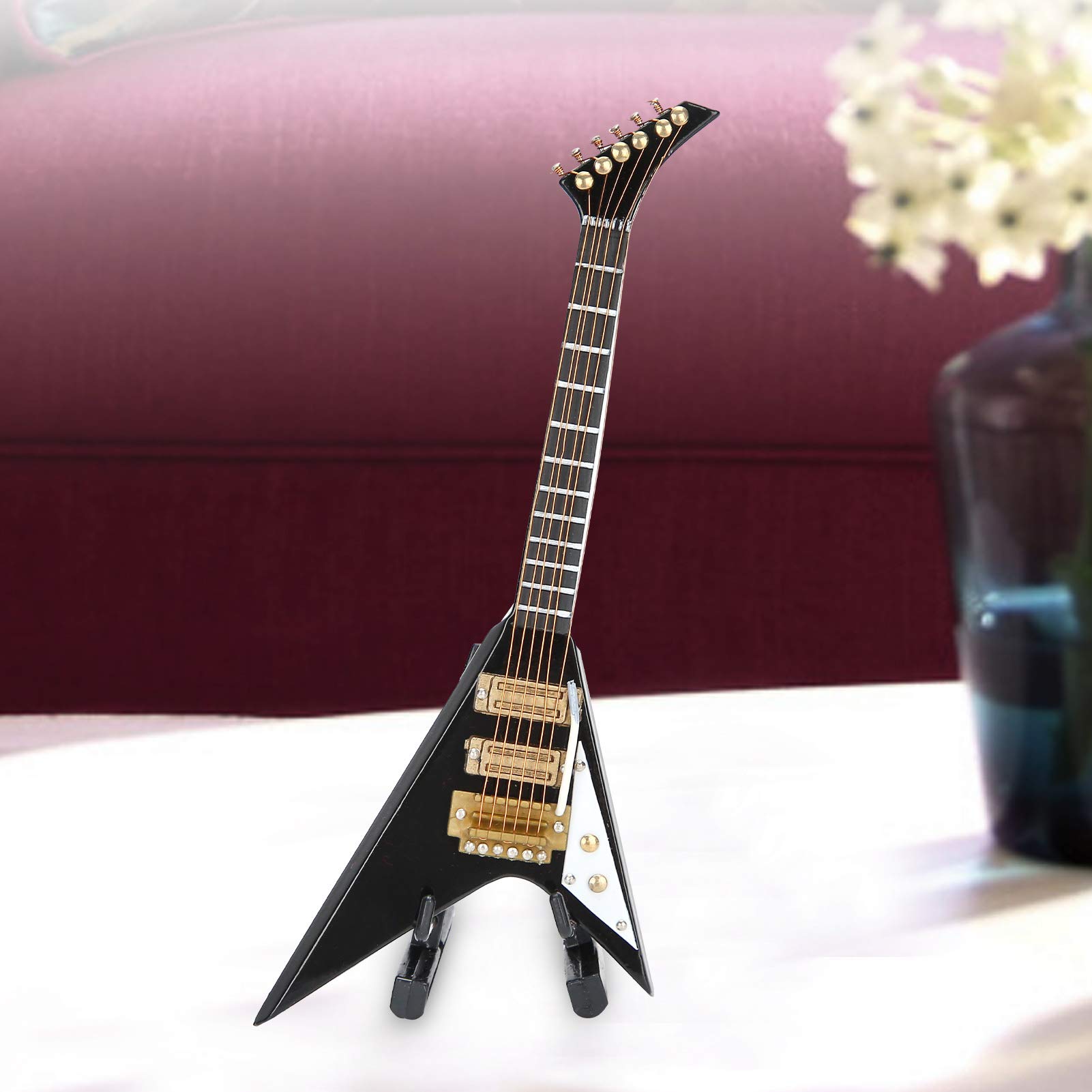 DJDK Mini Guitar Model,Electric Guitar Model Black Mini Musical Instruments Collection Gift Ornaments 14cm