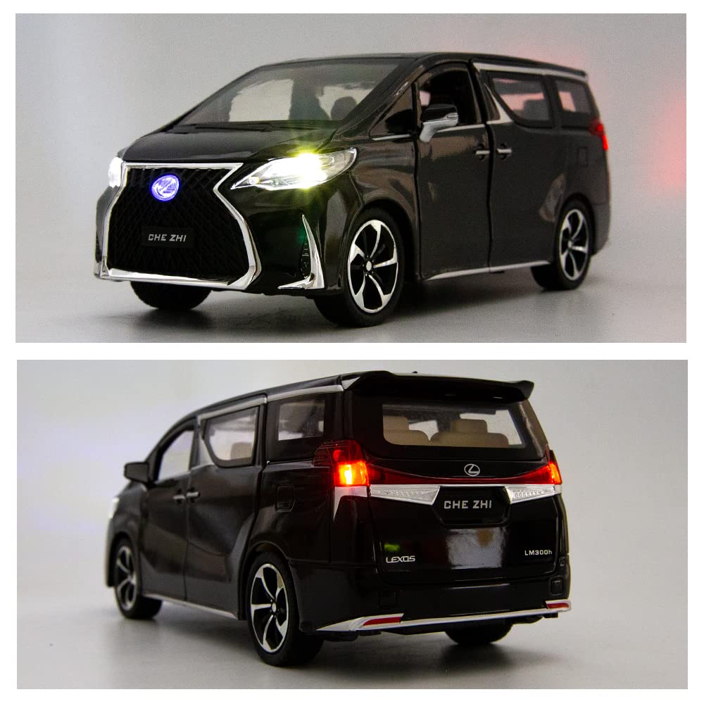 WAKAKAC Model Car 1/24 Lexus LM300 Alloy Pull Back Metal Collectible Toy Car with Light and Sound Toy Vehicle Door Can be Opened, Gift Black.