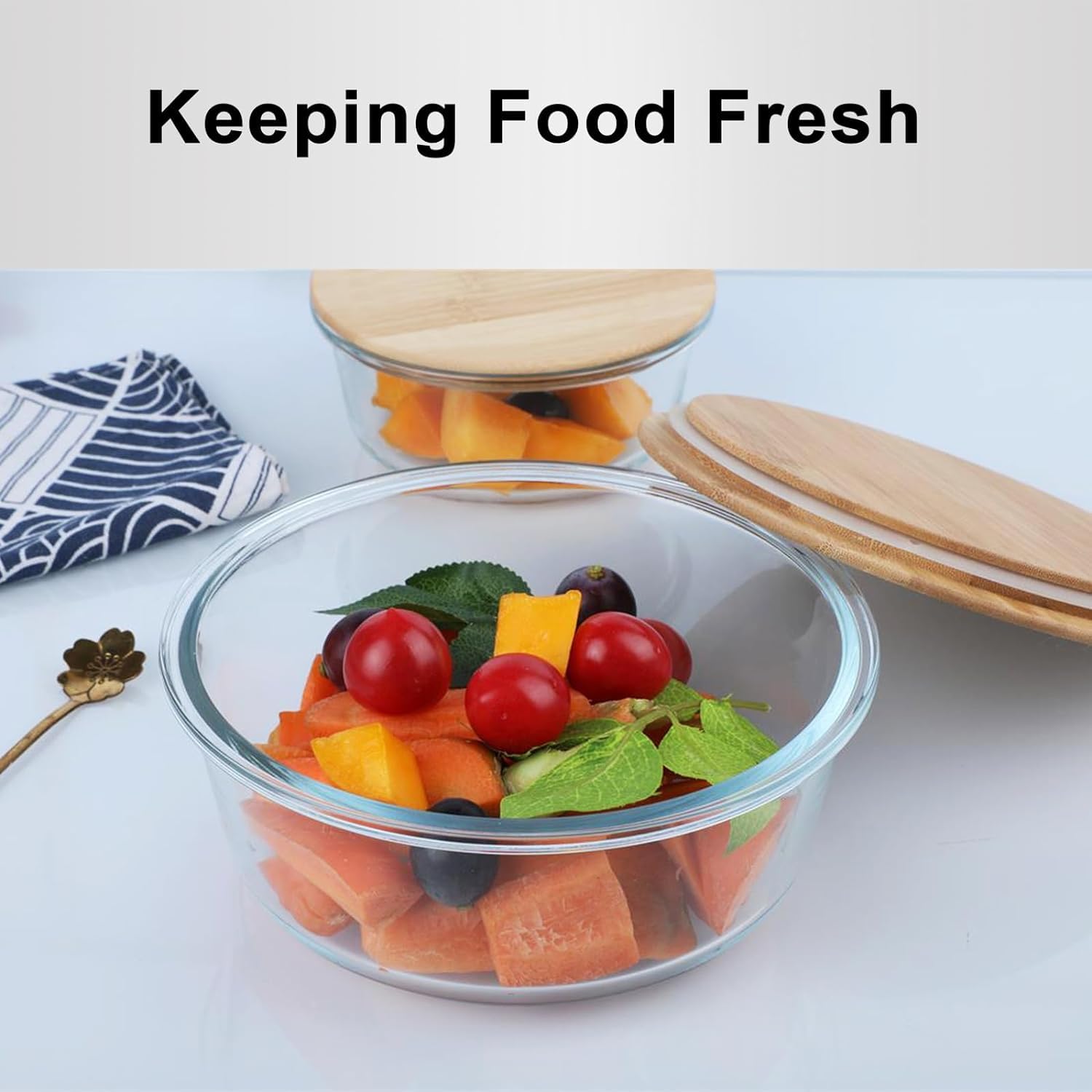 KTKT Wooden Replacement Lid Compatible with Pyrex Bowls 4 Cup, 2 Pack 6" Round Storage Covers Compatible with Pyrex Glass Container Reusable Durable Food Storage Lids (Container not Included)
