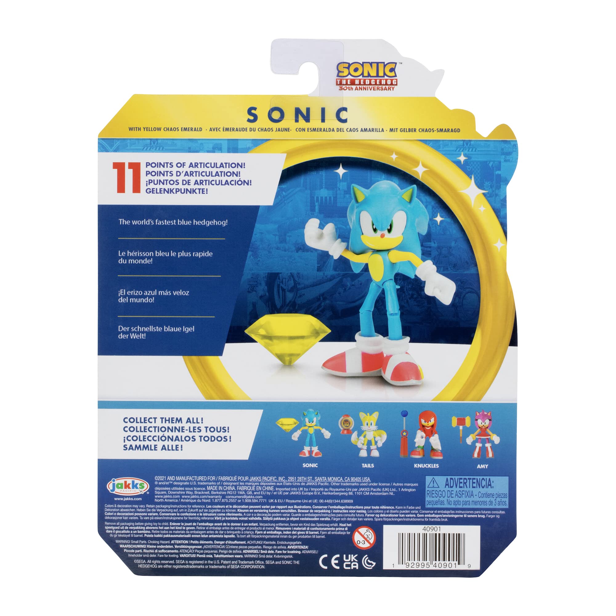 Sonic The Hedgehog 4-Inch Action Figure Modern Sonic with Yellow Chaos Emerald Collectible Toy