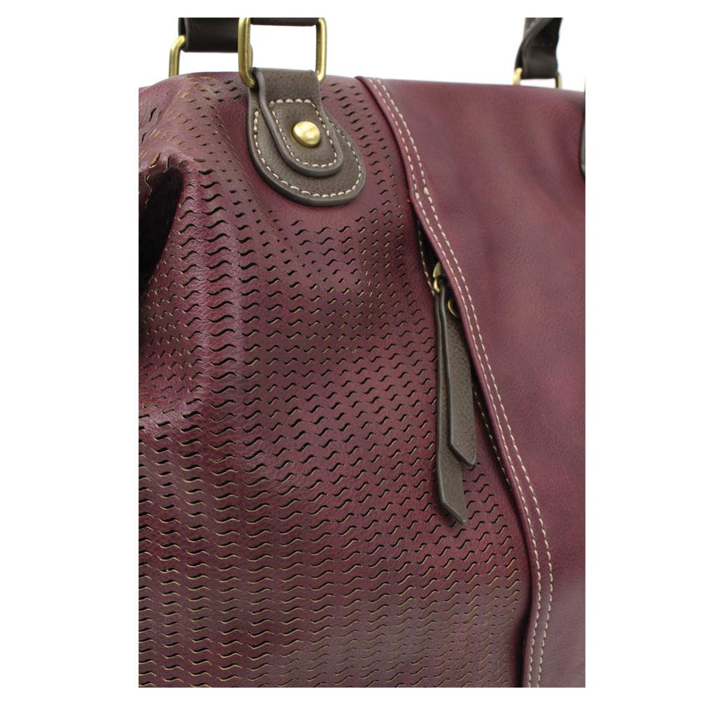 CHALA Laser Cut Crossbody Shoulder bag Tote Bag Faux Leather Plum