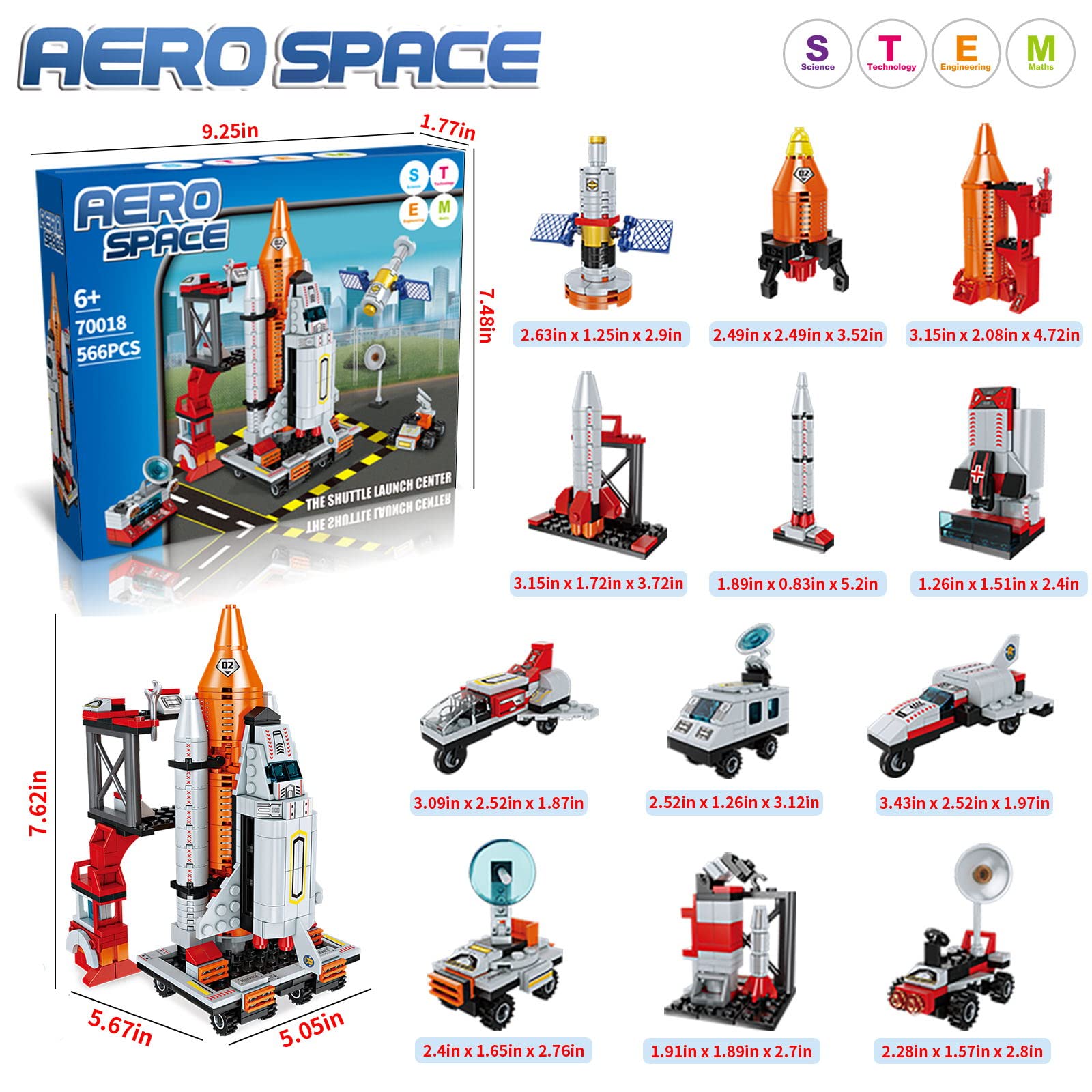 Space Shuttle Rocket Toys 12 in 1 Toy Building Sets STEM Building Blocks Aerospace Rocket Launcher Educational Birthday Gift for Kids Boys Girls 6 7 8 9 10 11 12+ Years Old (566Pieces)