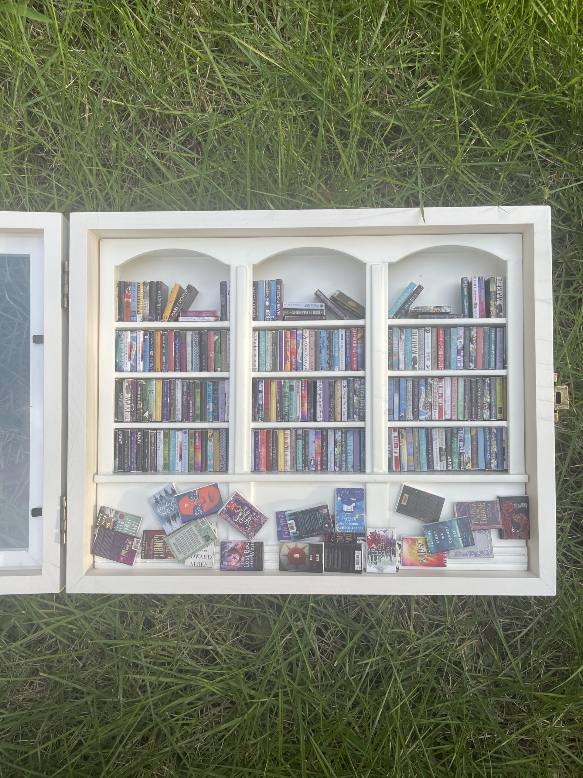 Generic Shake Away Anxiety Bookshelf,Stress Reliever,with 350Pcs Miniature Book Match Boxes Display Case Cabinet Decoration, for Book Lovers (white)