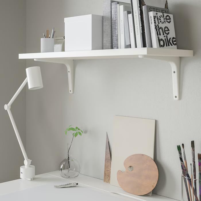 Generic Shelf with Bracket, White, 31 x11 Inches Floating Shelves,1 Set of Wall Mounted Shelf for Bathroom Decor, Bedroom, Living Room and Plants, Small
