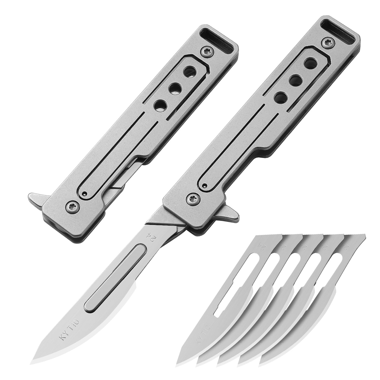 KUQIME Pocket Knife for Men Outdoor Interchangeable Blade Folding Knife with 10 Carbon Steel Surgical Blades - Versatile EDC Tool for Precision Cutting, Crafting and Everyday Carrying (34, Grams)