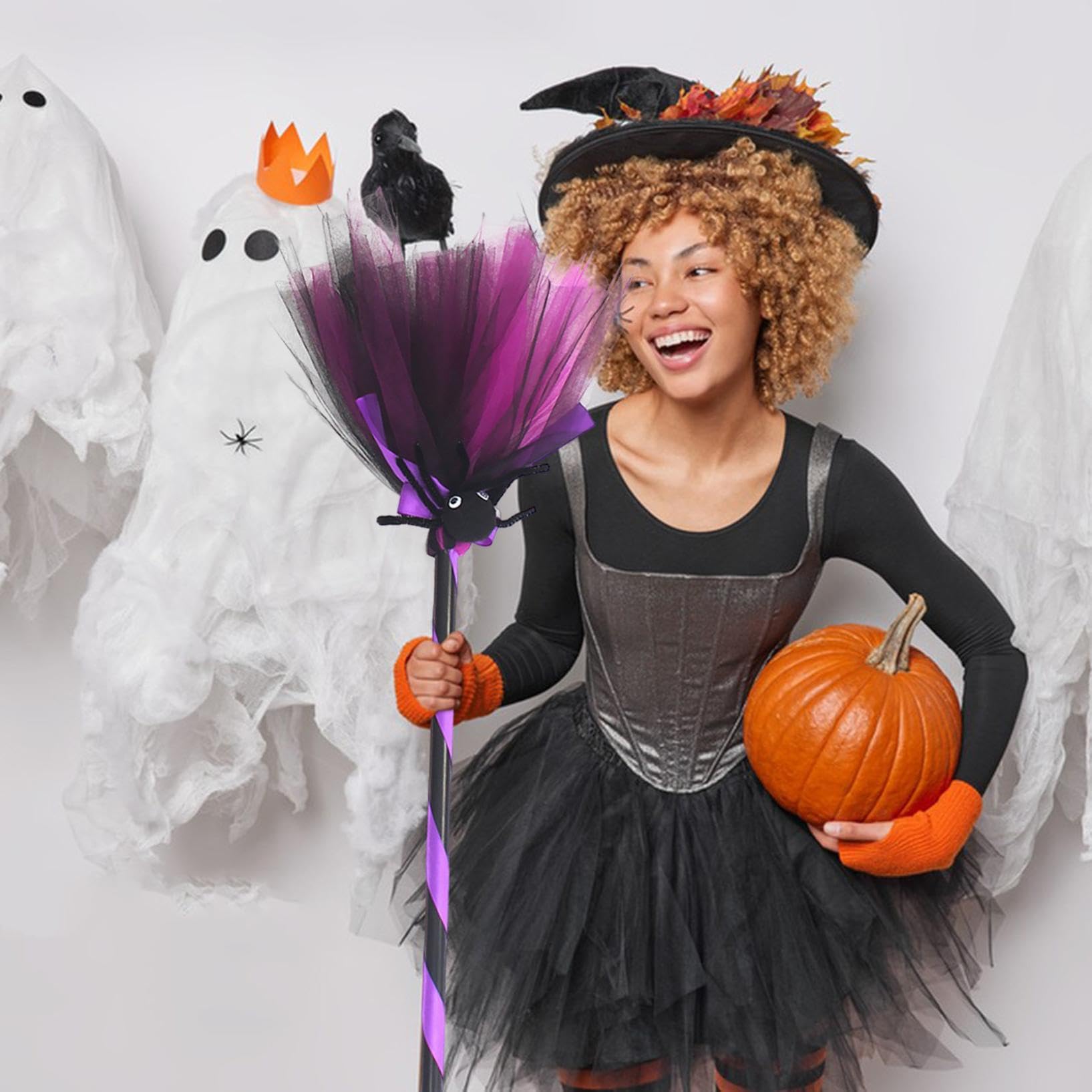 Halloween Witch Broom Kids Witch Broom Witch Costume Accessories Halloween Costume Decorations Halloween Witch Costume Sets (Purple)