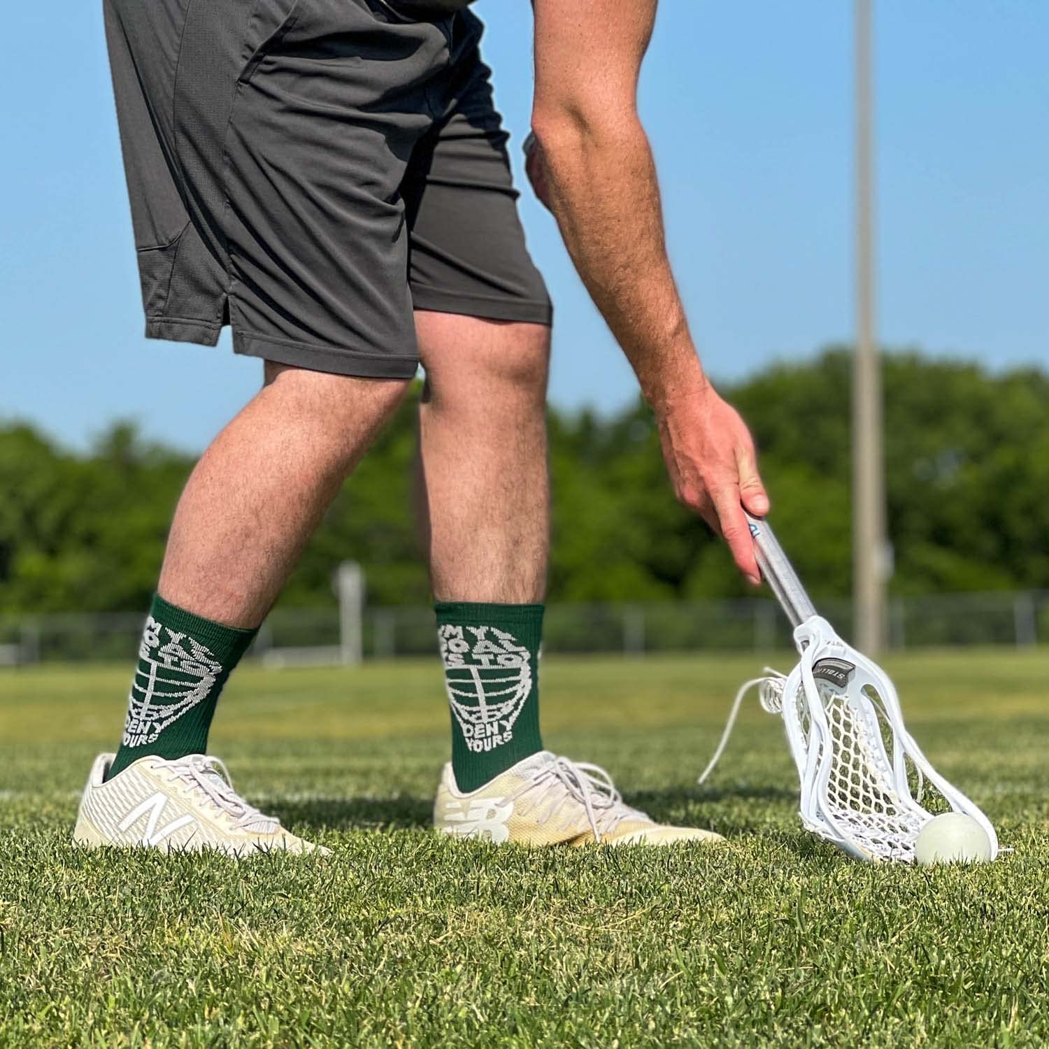 ChalkTalkSPORTS Guys Lacrosse Woven Mid-Calf Socks - My Goal is to Deny Yours Helmet
