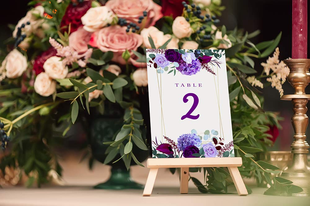 SLS Vision Table Number Cards for Wedding or Other Events. 4x6 Inches, Double-Sided, Numbers 1-25 Plus Head Table Card, Made in USA. Purple Bliss.