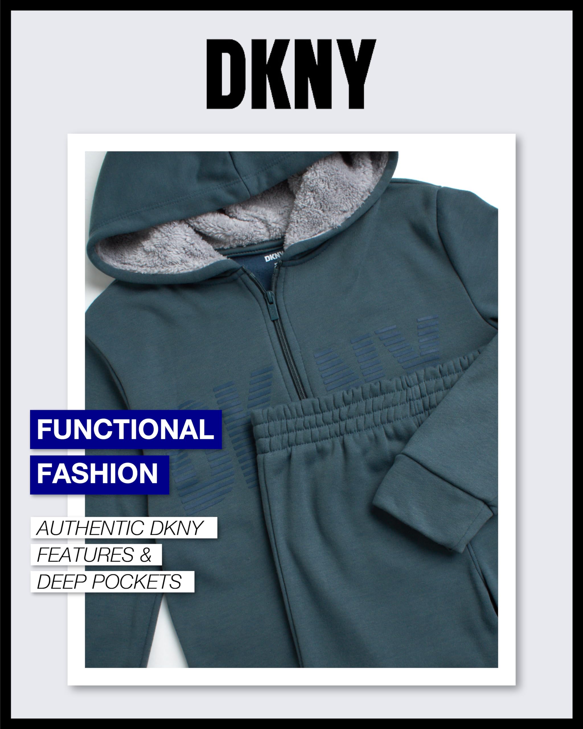 DKNY Boys' Sweatsuit Set - 2 Piece Fleece Sweatshirt and Jogger Sweatpants (Size: 4-12), Size 5, Red/Navy/Grey Colorblock