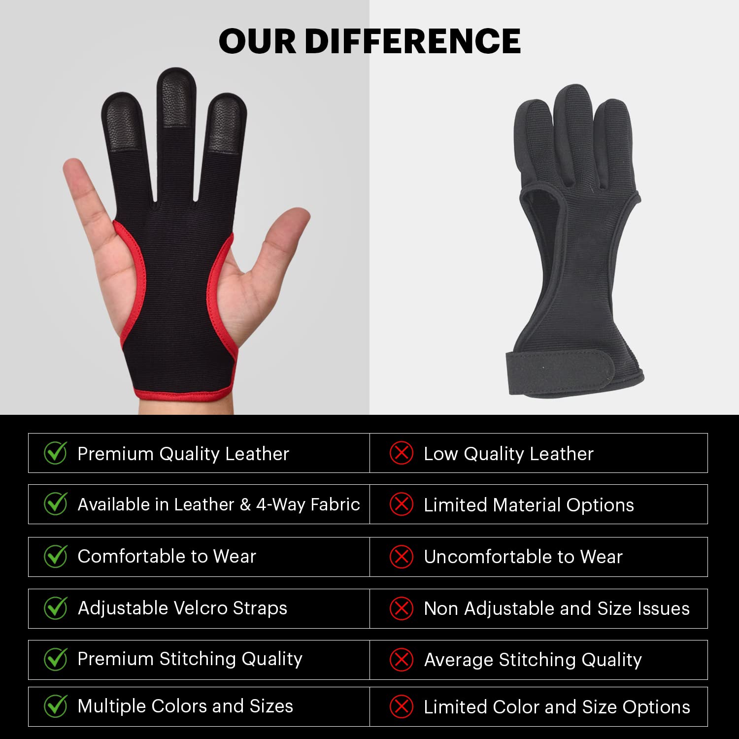 DMoose Archery Glove, Leather Gloves for Recurve & Compound Bow, Non-Slip Padded Tips for Grip Stability - Three Finger Protected Design Archery Finger tab, Archery Accessories for Men, Women & Youth