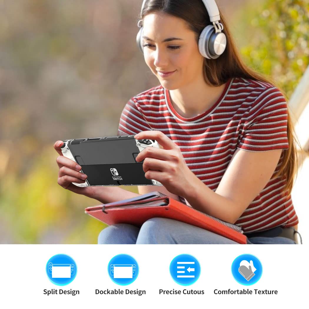 Dockable Liquid Silicone Case for Switch OLED, Compatible with Nintendo Switch OLED Model, OIVO 3-IN-1 Switch OLED Clear Protective Cover for Switch OLED Console