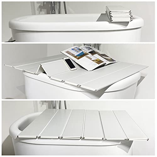 Folding Bathtub Cover Bathtub Tray, Plastic Dust-Proof Board Shutter Bath Lid, Bathtub Insulation Cover for Spa, Bathroom & Shower, 0.6cm Thickness (Color : White, Size : 70x135x0.6cm)