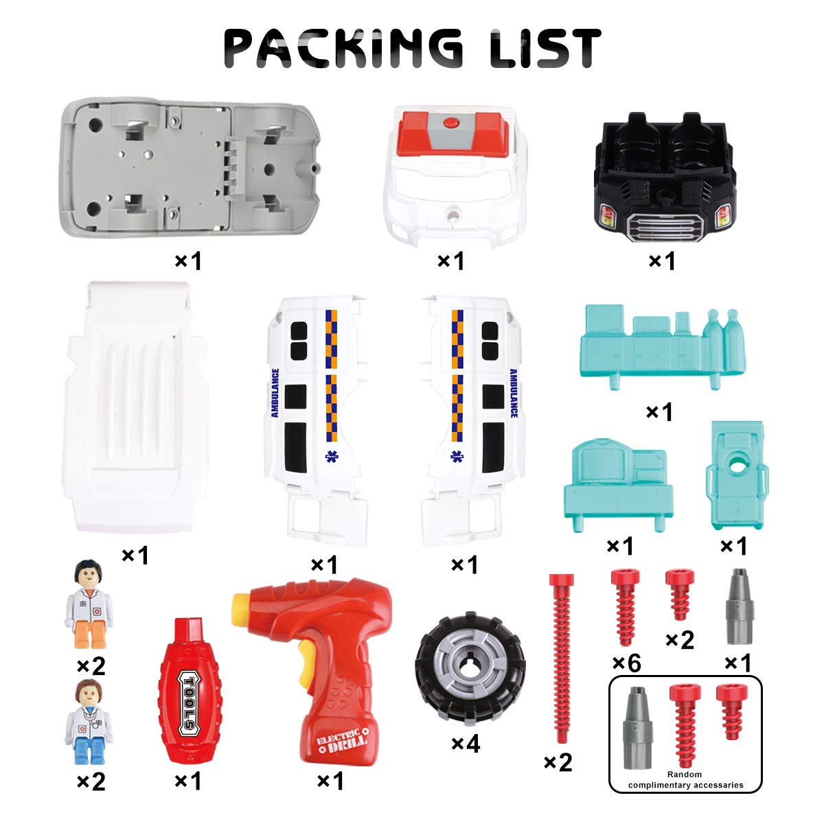 REMOKING Learning Take Apart Toy, Build Your Own Car Toy Ambulance Educational Playset with Tools and Power Drill, DIY Assembly Car Gifts for Kids with Realistic Sounds & Lights (3+ Ages)