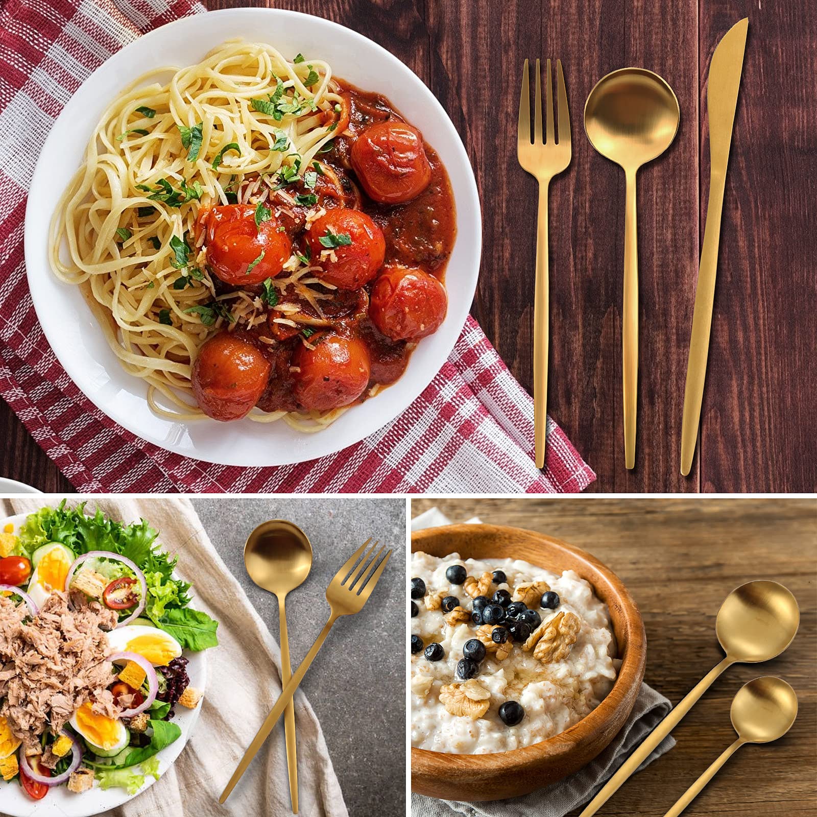 OPOLIA 20-Piece Matte Gold Silverware Set for 4, Stainless Steel Flatware Cutlery Set, For Home Kitchen Restaurant Hotel, Dishwasher Safe
