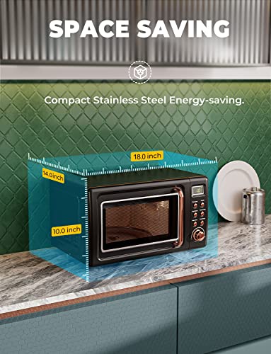 SIMOE Countertop Microwave Oven, 0.7 Cu Ft 700W Retro Small Microwave with 8 Auto-cooking Set & 10 Inch Removable Turntable, Compact Microwave w/Defrost, Child Lock, Timer, 5 Micro Power, LED Lighting