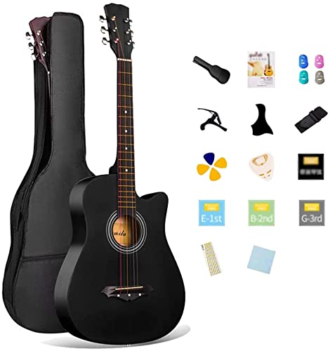 Guitar Kit, String Instrument Electronic Guitar Acoustic Guitar Beginner Classical Guitar Student Practice Travel Musical Instruments 41 Inches Fingerstyle Metal String Solid Wood (Color : Black, Si